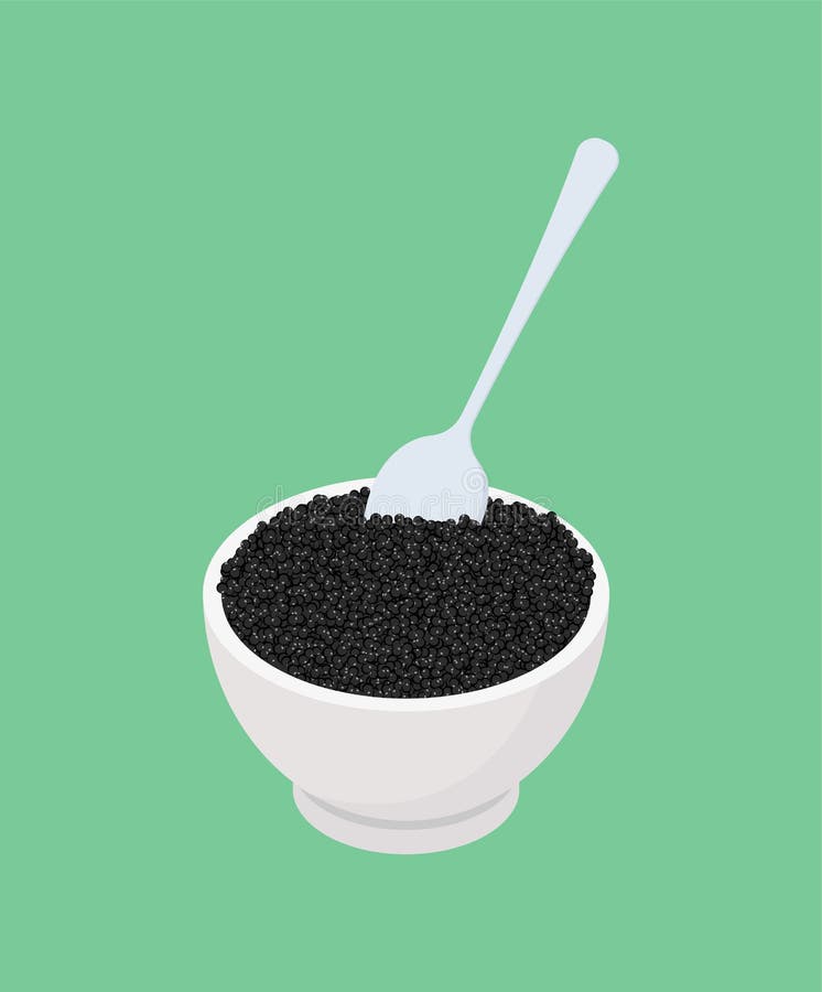 Black Caviar with Spoon. Fish Caviar Delicacy Meal. Stock Vector ...