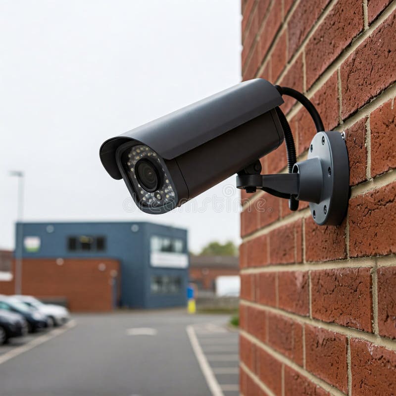 Black CCTV Camera Mounted on a Brick Wall. Outdoor Surveillance Stock ...