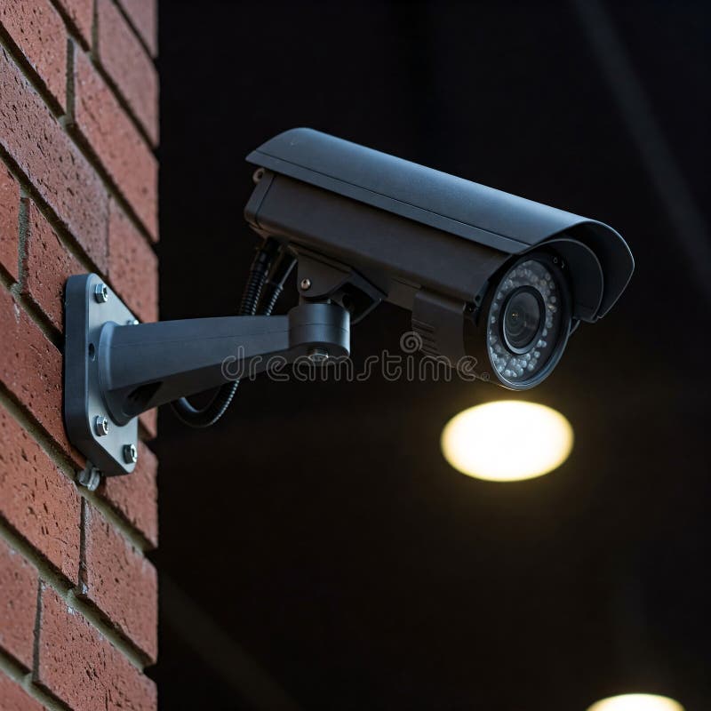 Black CCTV Camera Mounted on a Brick Wall. Outdoor Surveillance Stock ...
