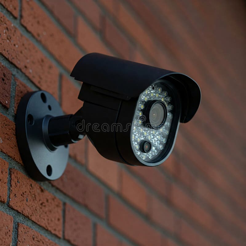 Black CCTV Camera Mounted on a Brick Wall. Outdoor Surveillance Stock ...