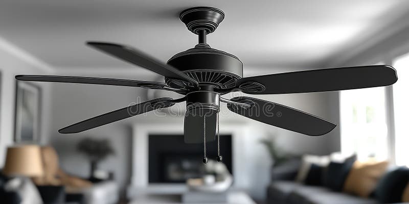 A Black Ceiling Fan in a Cozy Living Room Setting Stock Image - Image ...