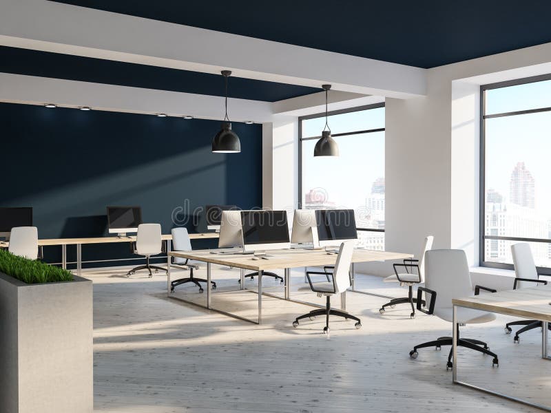 Black Ceiling Loft Office or Computer Lab Interior Stock Illustration ...