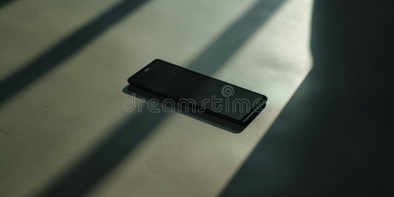 A Black Cell Phone Laying on a Grey Surface Stock Image - Image of ...