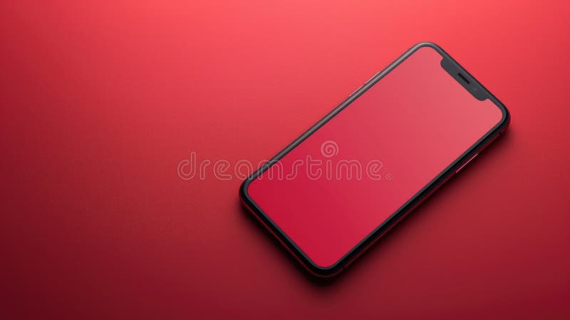 A Black Cell Phone Mockup with a Red Screen Rests on a Vibrant Red ...