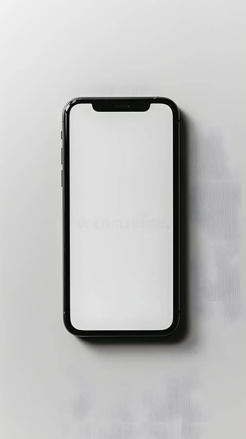 A Black Cell Phone with a White Screen Rests on a White Surface Stock ...