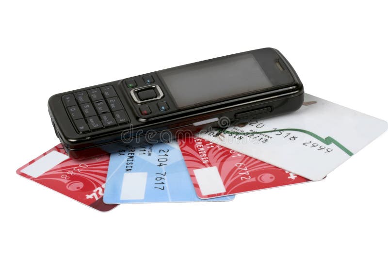 Black Cellular Telephone on Plastic Cards Stock Image - Image of ...