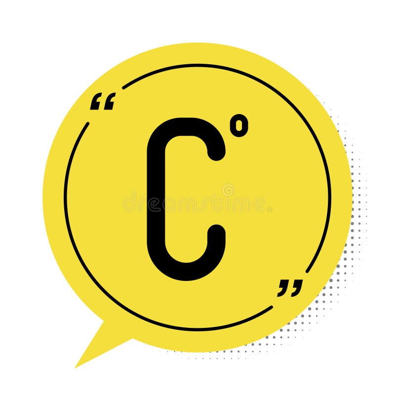 Black Celsius Icon Isolated on White Background. Yellow Speech Bubble ...