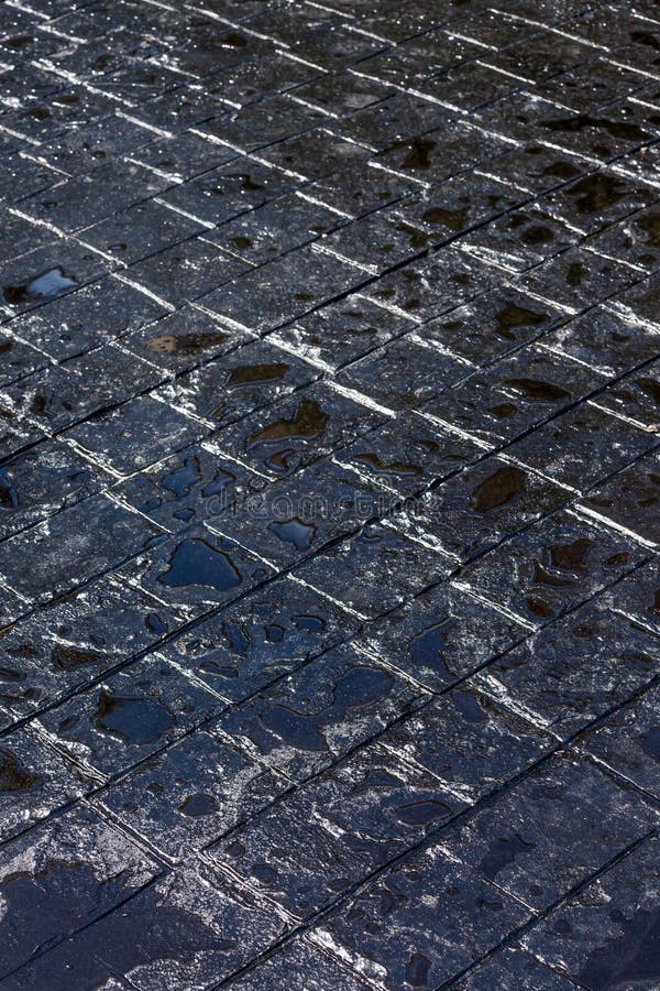 Black Cement Brick Tile after Raining. Stock Image - Image of rough ...