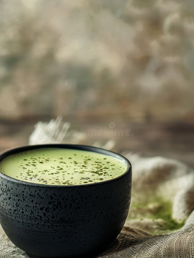 A Black Ceramic Cup Filled with Green Matcha Tea. Stock Photo - Image ...