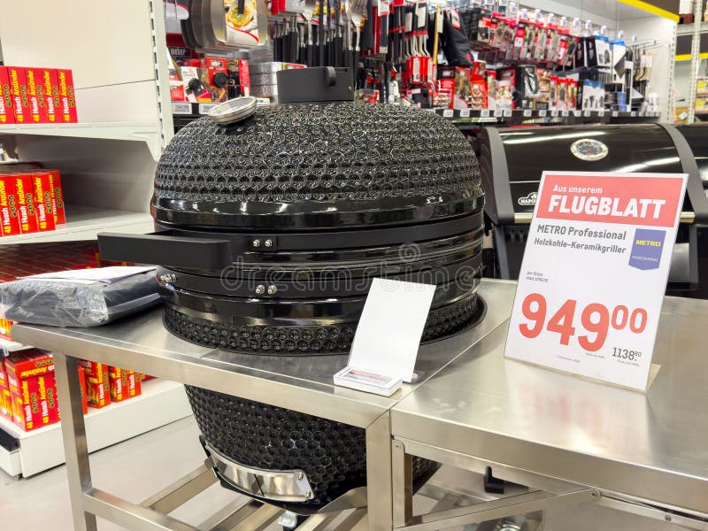 Black Ceramic Grill Display in Store with Price Tag in German Editorial ...