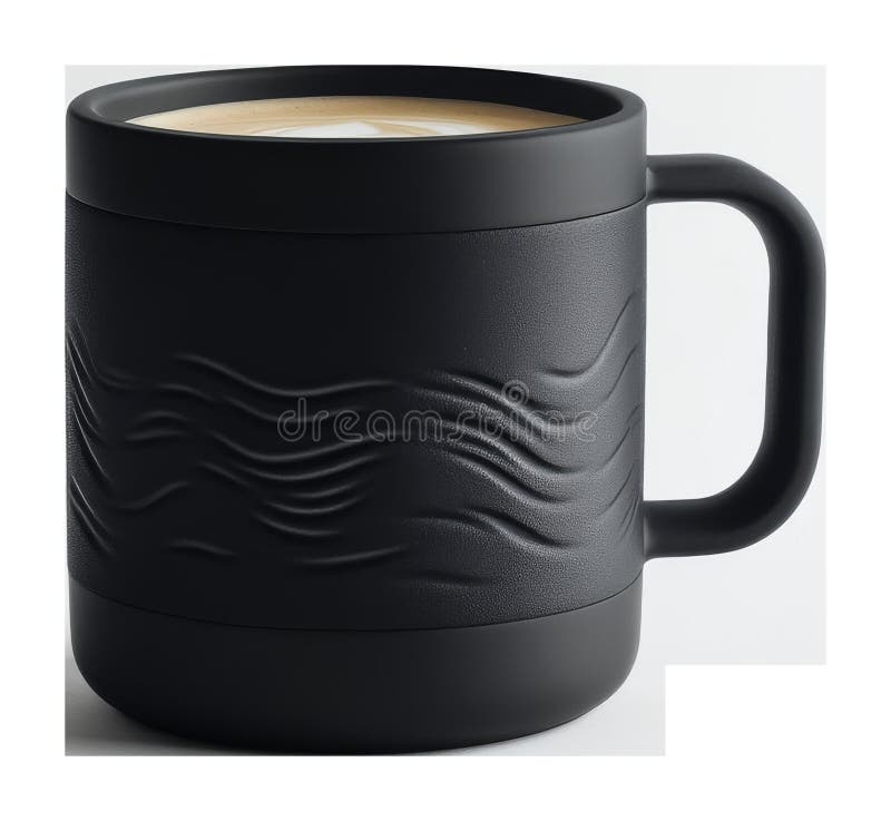 Black Ceramic Mug with Embossed Wavy Design Containing Latte ...