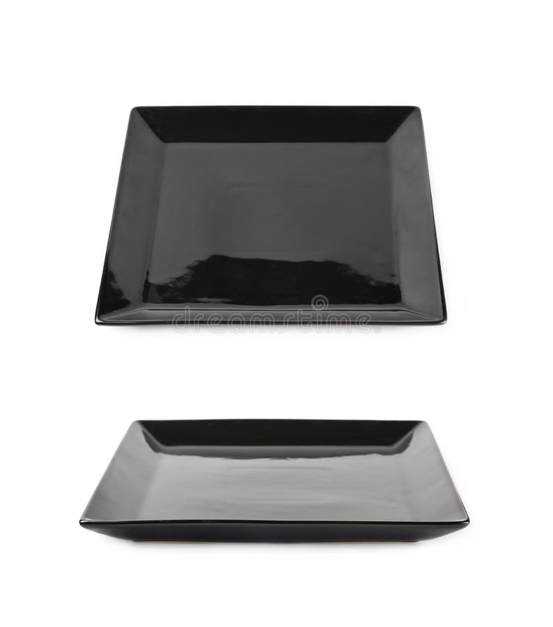 Black Ceramic Square Plate Isolated Stock Image - Image of flat ...