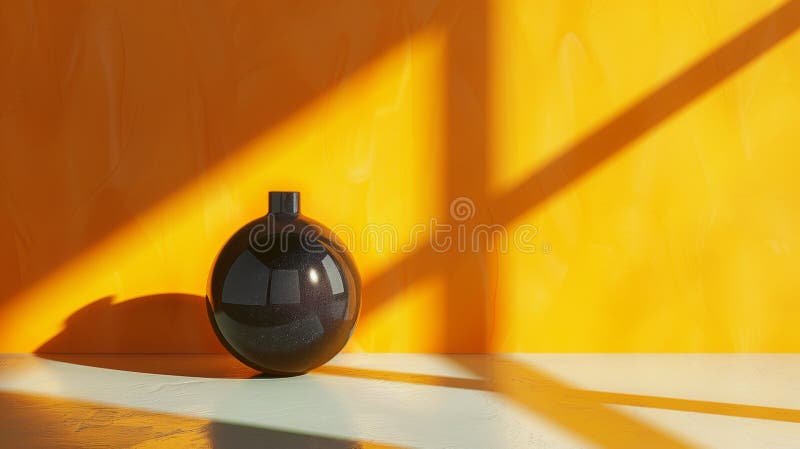 Black Ceramic Vase with Shadows on Vibrant Yellow Background Stock ...