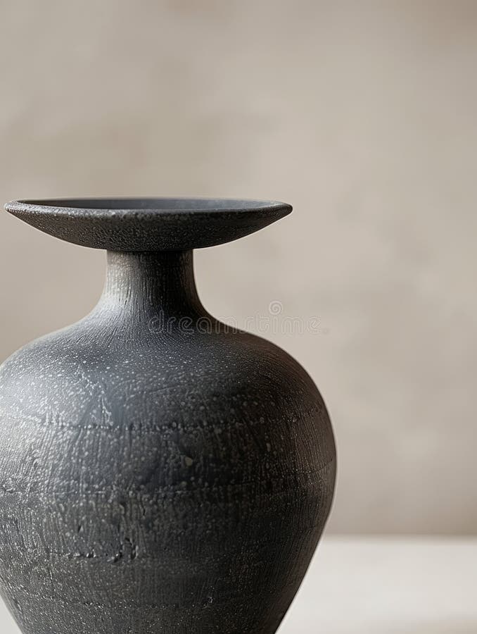 A Black Ceramic Vase with a Textured Finish Against a Plain Background ...