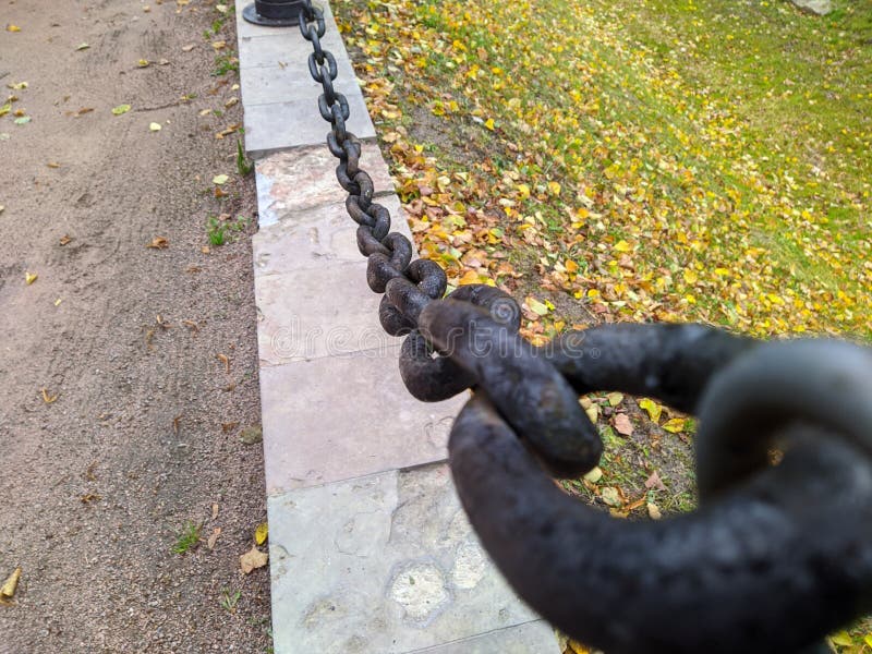 Black Chain Link Fence in the Park. Stock Image - Image of real, silver ...