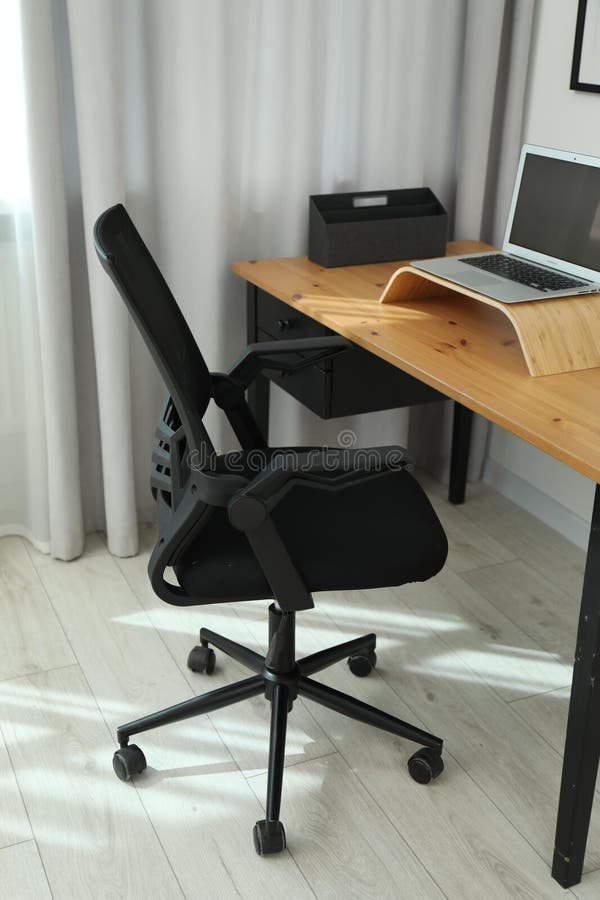 Black Chair, Laptop and Desk in Office Stock Image - Image of design ...