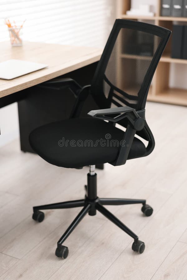 Black Chair, Laptop and Desk in Office Stock Image - Image of chief ...
