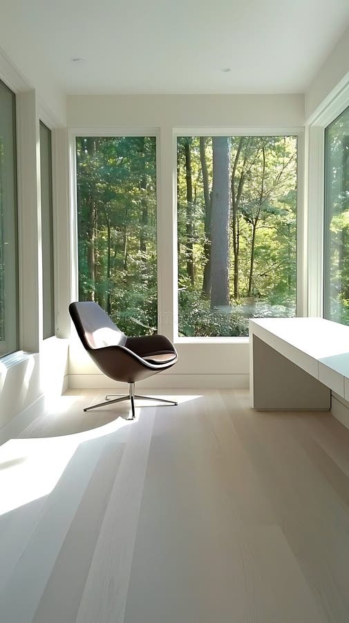 A Black Chair Sits in Front of a Window in a Room with White Walls ...