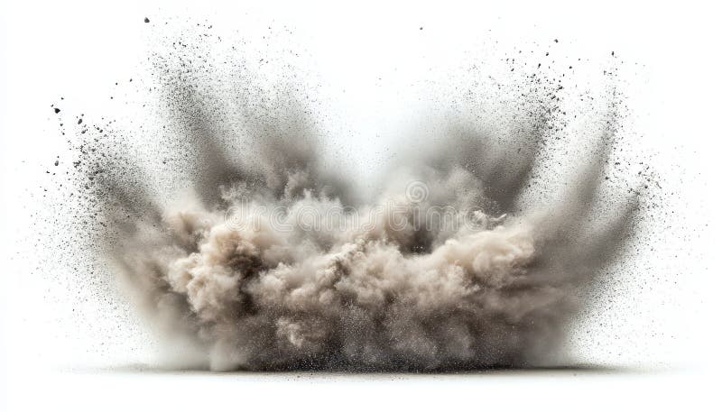 Black Chalk Pieces Explode in a Dynamic Dust Cloud Against a White ...