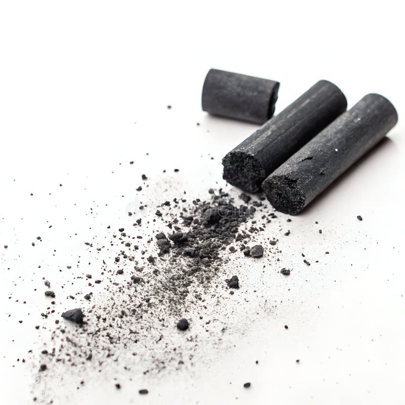 Black Chalk Pieces with Flying Dust Effect Isolated on White Background ...