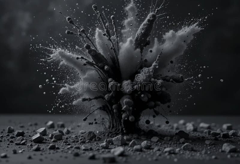 Black Chalk Pieces and Powder Flying, Explosion Effect. Stock ...