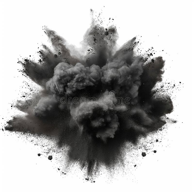 Black Chalk Pieces and Powder Flying, Explosion Effect Isolated on ...