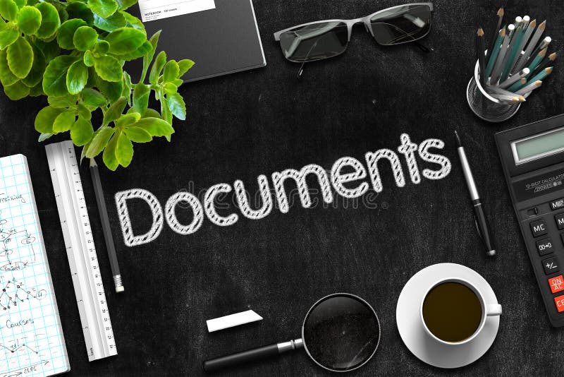 Black Chalkboard with Documents. 3D Rendering Stock Image - Image of ...