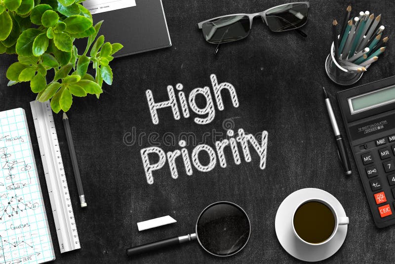 Black Chalkboard with High Priority Concept. 3D Rendering. Stock ...