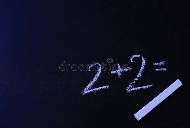 On a Black Chalkboard the Inscription Two Plus Two is Equal. Copy Space ...