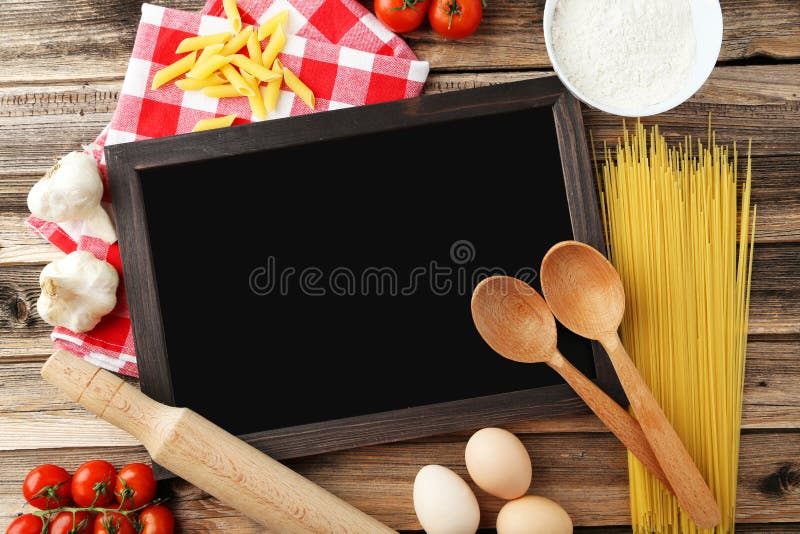 Black Chalkboard for Menu on Brown Wooden Background Stock Photo ...