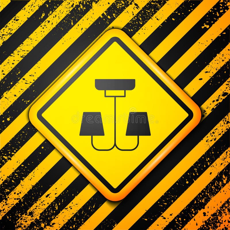 Black Chandelier Icon Isolated on Yellow Background. Warning Sign Stock ...