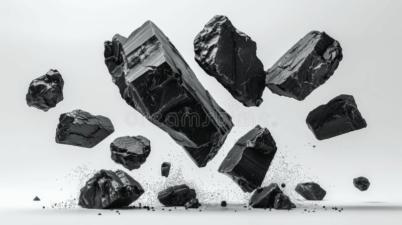 Black Charcoal Coal Particles Floating in Air in Hyper-Realistic ...