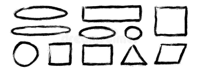 Black Charcoal Geometric Frame Set. Rectangle, Triangle and Circle ...