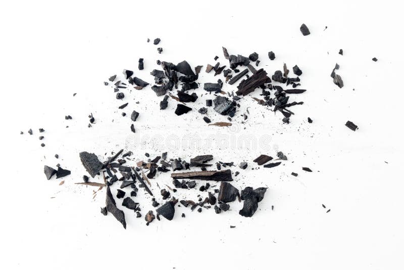 Black Charcoal Particles Isolated on a White Background, Activated ...