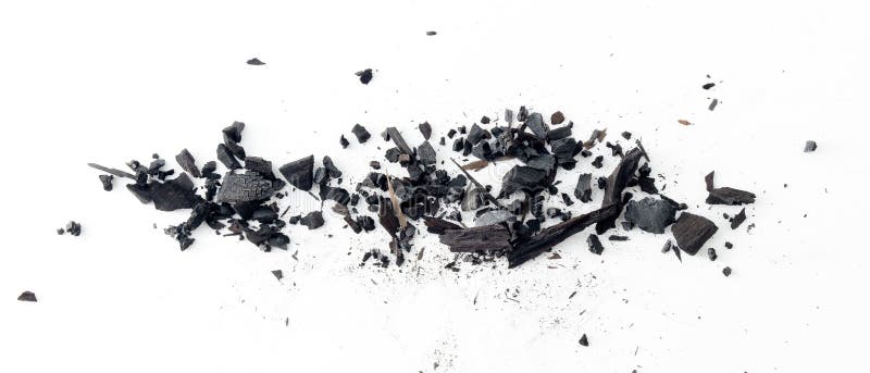 Black Charcoal Particles Isolated on a White Background, Activated ...