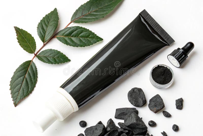 Black Charcoal Toothpaste Isolated on White Background Top View, Flat ...
