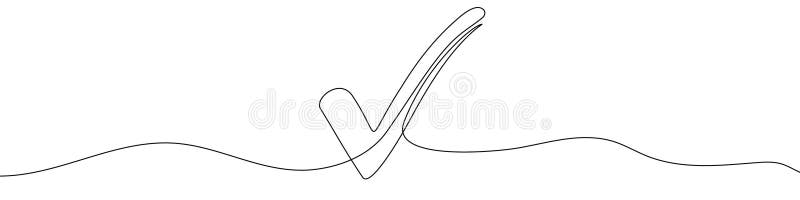 Black Check Mark in One Line Art Style. Check Mark Drawing with ...