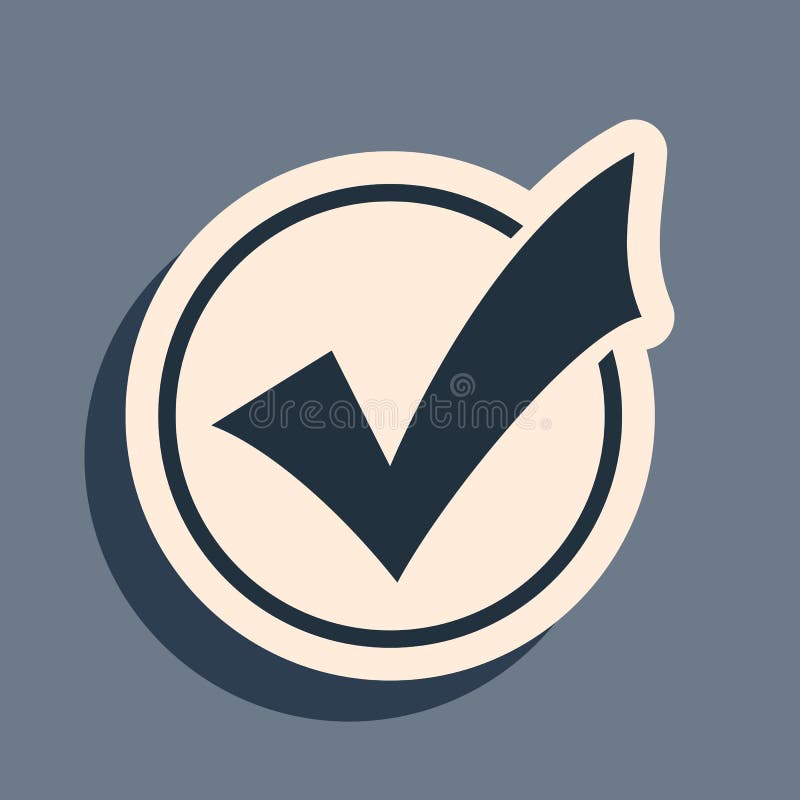Black Check Mark in Round Icon Isolated on Grey Background. Check List ...