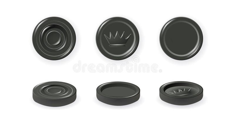 Black Checkers Chips. 3d Realistic Round Badge with Circle Convex Lines ...