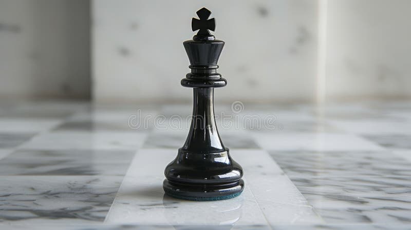 Black Chess King Piece on a Marble Chessboard. Stock Photo - Image of ...