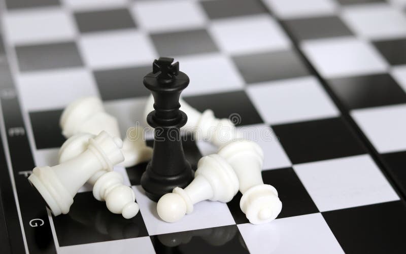 Black Chess King Win Vs White Pawns. Stock Image - Image of executive ...