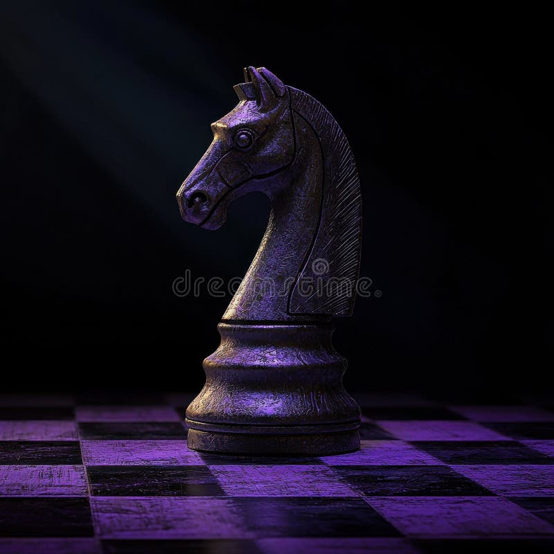 Black Chess Knight Piece Standing on a Checkered Chessboard Stock ...