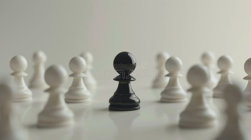 Black Chess Pawn Surrounded by White Pawns Symbolizing Difference and ...