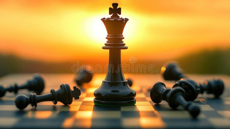 Black Chess Piece Board Other Pieces Scattered Around Stock Photos ...