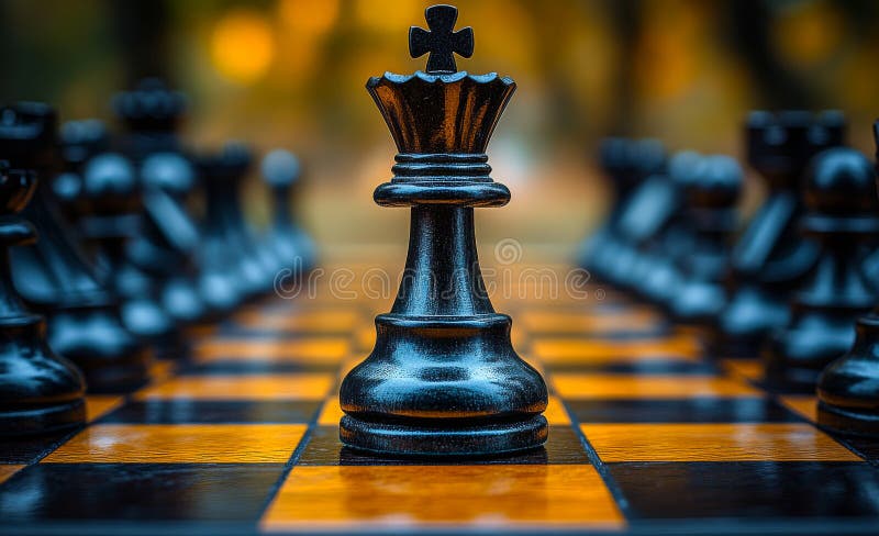 A Black Chess Piece is on a Checkered Board Stock Photo - Image of ...