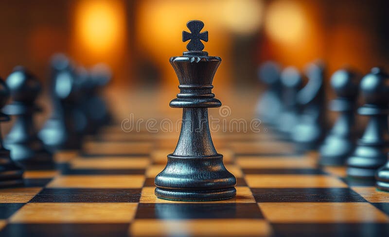 A Black Chess Piece is on a Checkered Board Stock Image - Image of ...