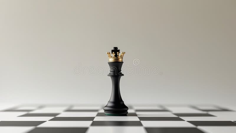A Black Chess Piece with a Gold Crown on Top is Standing on a Checkered ...