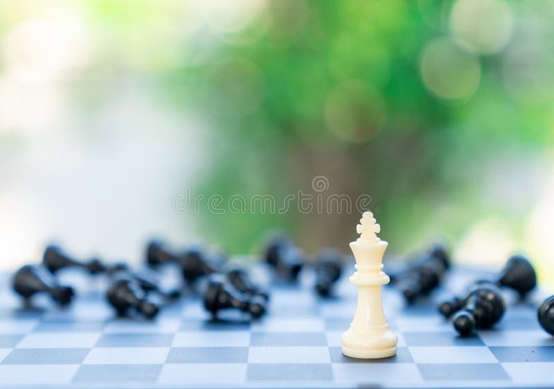 Black Chess Pieces Lying Around Golden Chess King on Blur Background ...