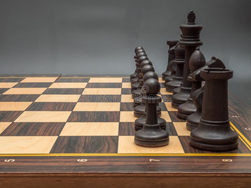 Black Chess Pieces Standing in a Rows of White Pieces on a Chessboard ...