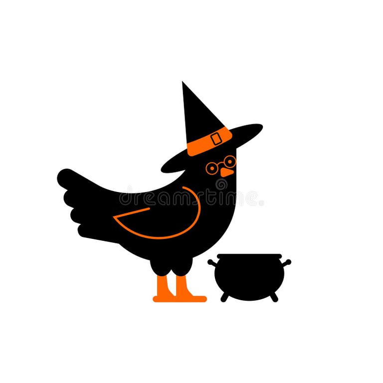 Black Chicken Witch in Hat. Magic Rooster Stock Vector - Illustration ...